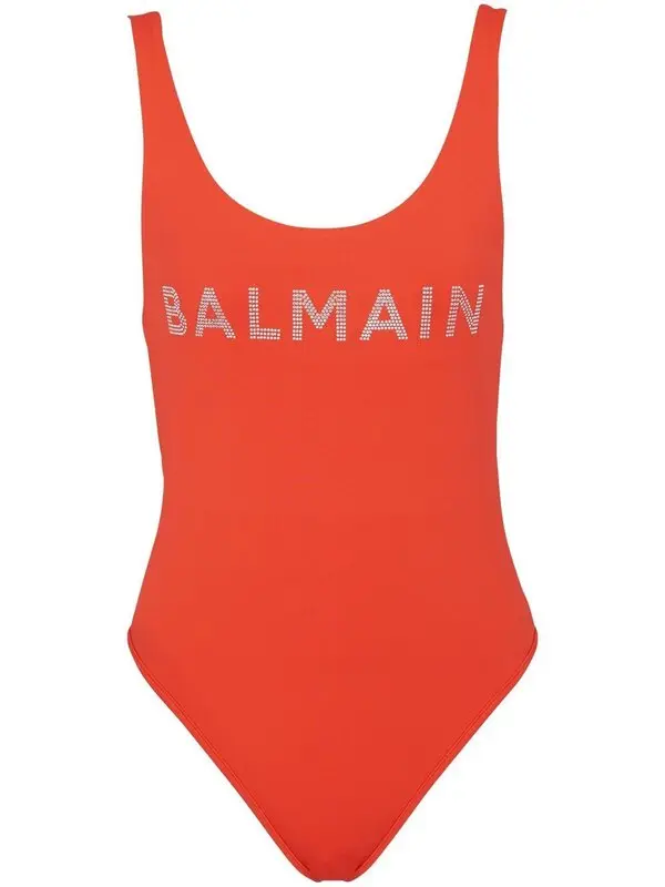 Balmain Logo-print Sleeveless Swimsuit - Red