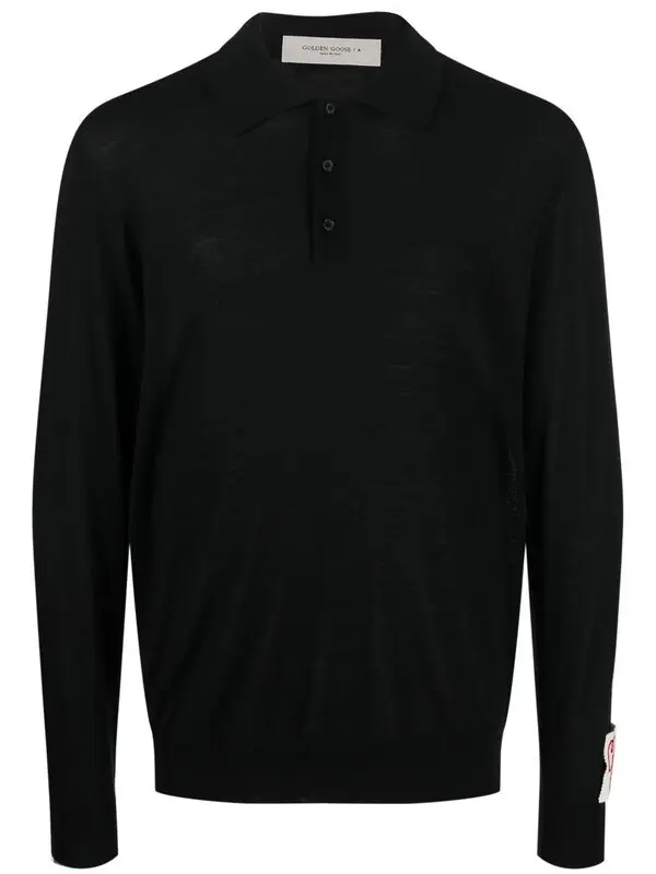 GOLDEN GOOSE Long-sleeve Knitted Polo Shirt - Black