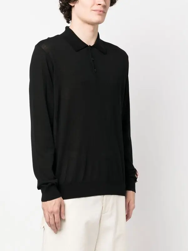GOLDEN GOOSE Long-sleeve Knitted Polo Shirt - Black