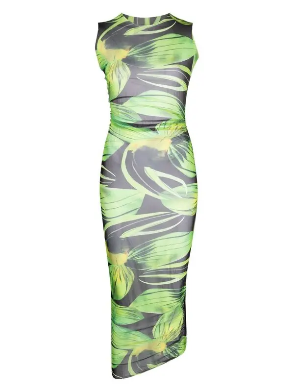 LOUISA BALLOU Leaf-print Midi Dress - Green