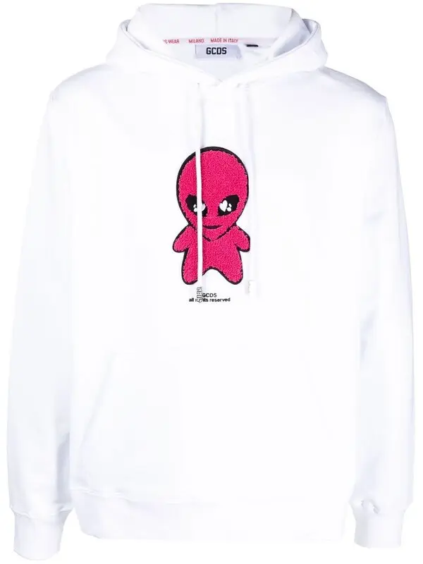 Gcds Cotton Alien-patch Hoodie - White