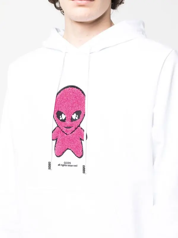 Gcds Cotton Alien-patch Hoodie - White