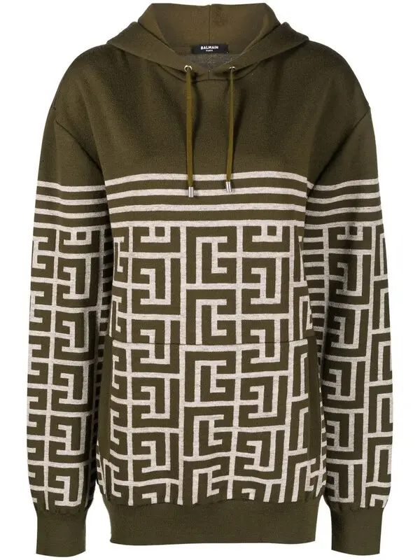 Balmain Monogrammed Striped Hoodie - Green