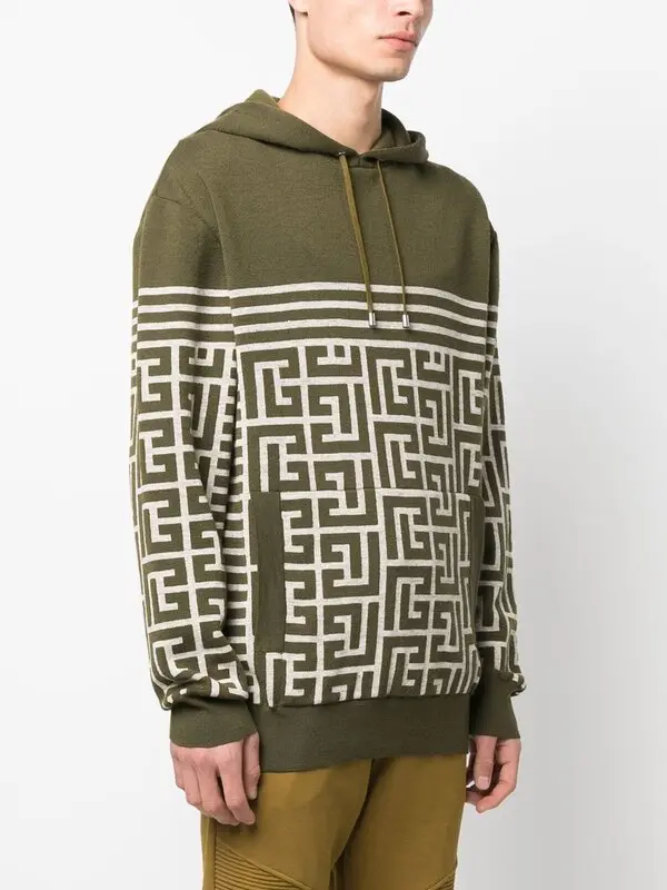 Balmain Monogrammed Striped Hoodie - Green