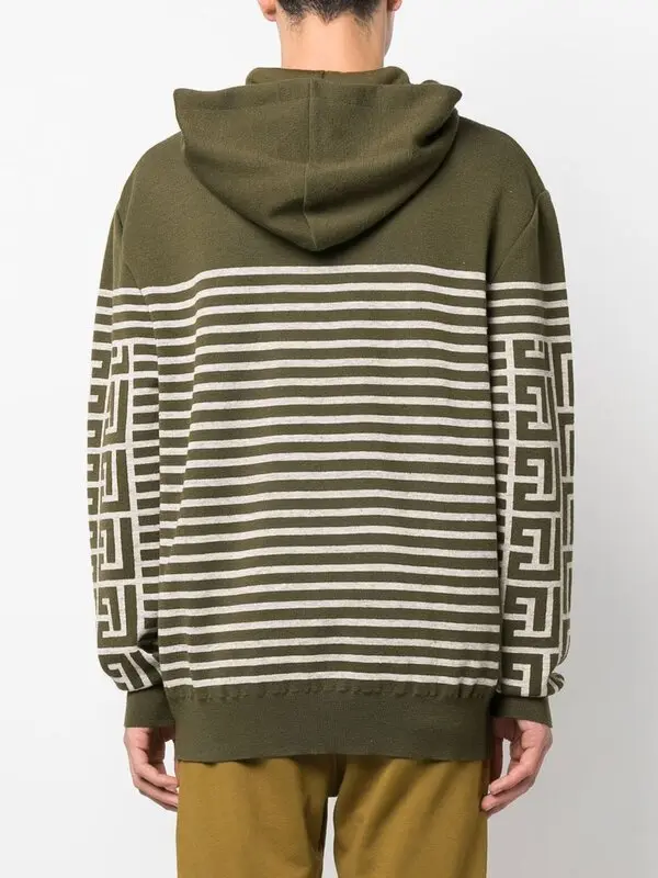 Balmain Monogrammed Striped Hoodie - Green