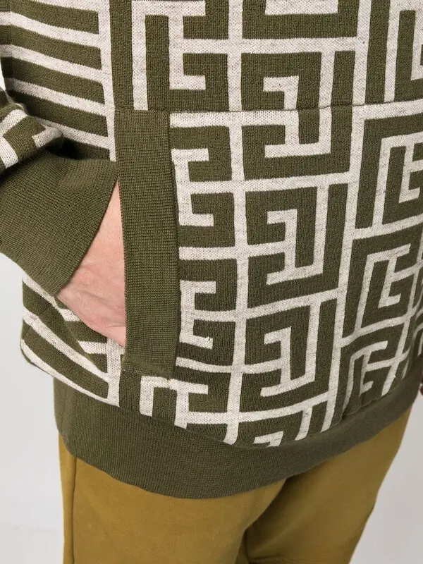 Balmain Monogrammed Striped Hoodie - Green