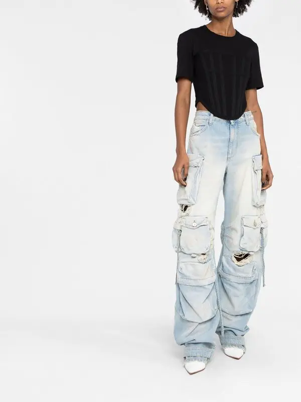 Attico Fern Ripped Wide-leg Jeans
