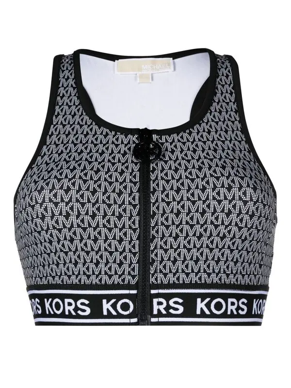 Michael Kors Monogram-print Zip-up Bikini Top