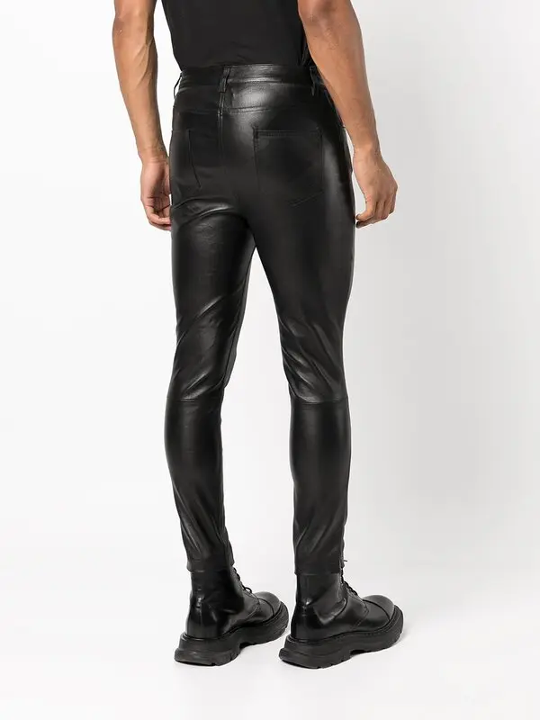ROMEO HUNTE Slim-fit Leather Trousers - Black