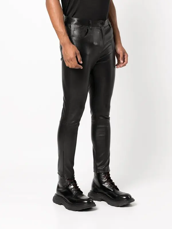 ROMEO HUNTE Slim-fit Leather Trousers - Black