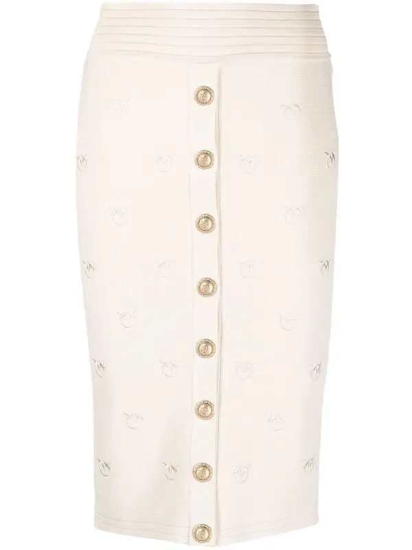 Pinko Love Bird-embroidered Logo Knitted Midi Skirt - Neutrals