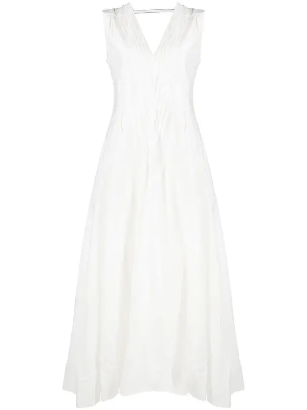 Brunello Cucinelli Pleated V-neck Maxi Dress