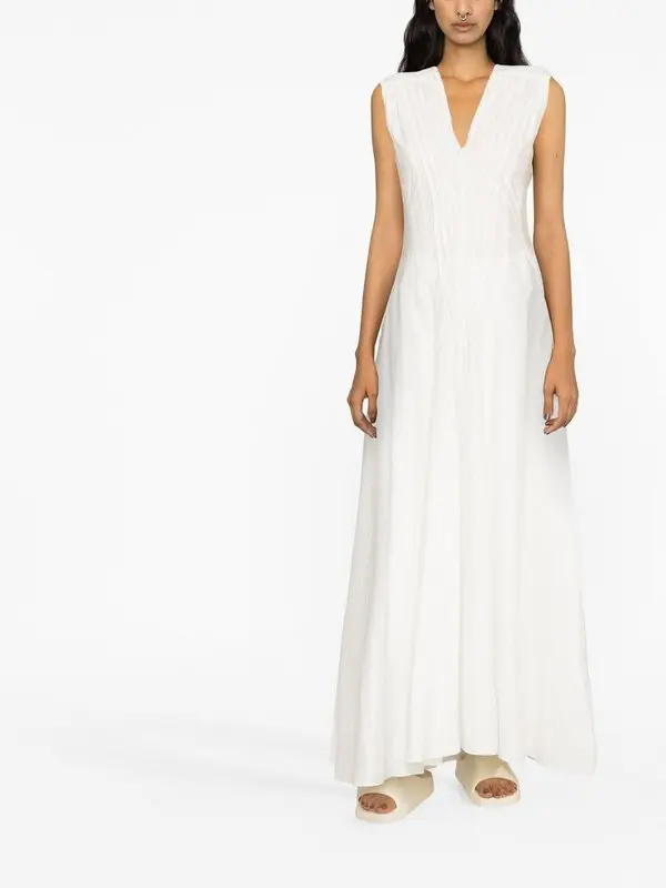 Brunello Cucinelli Pleated V-neck Maxi Dress