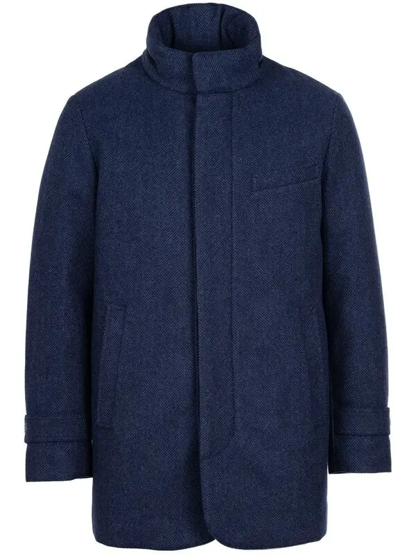 NORWEGIAN WOOL Down-lined Herringbone Coat - Blue