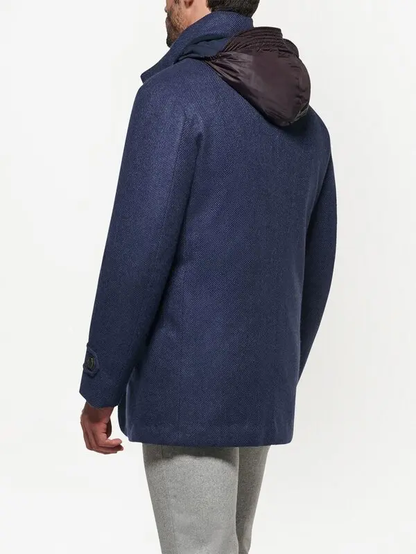 NORWEGIAN WOOL Down-lined Herringbone Coat - Blue