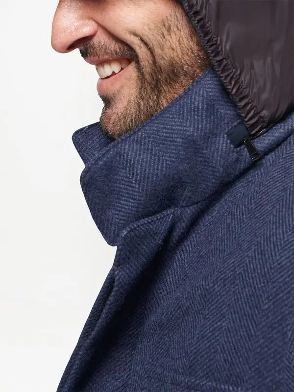 NORWEGIAN WOOL Down-lined Herringbone Coat - Blue