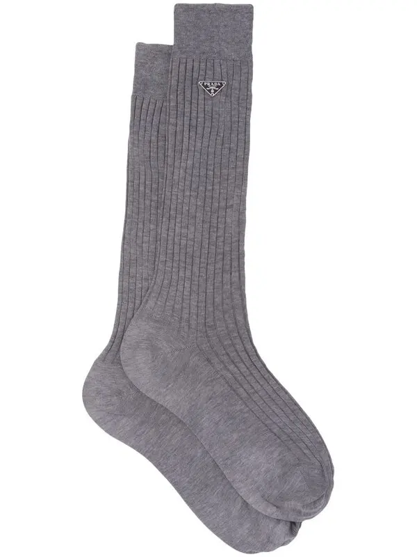 Prada Fine-ribbed Cotton Socks - Grey