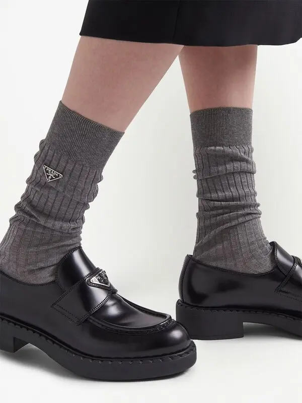 Prada Fine-ribbed Cotton Socks - Grey