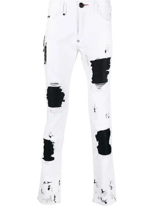 Philipp Plein Ripped Slim-fit Jeans - White