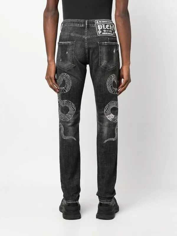 Philipp Plein Snake-motif Ripped Jeans