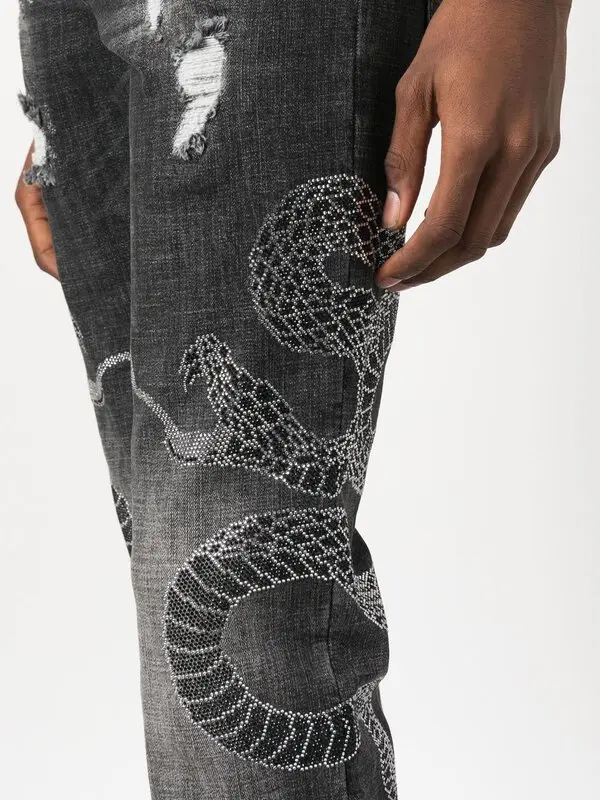 Philipp Plein Snake-motif Ripped Jeans