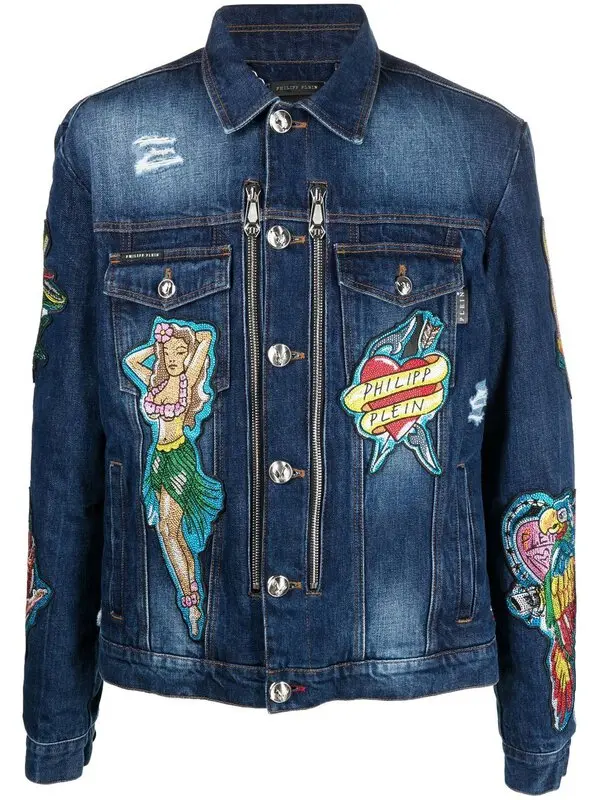 Philipp Plein Graphic-print Denim Jacket - Blue