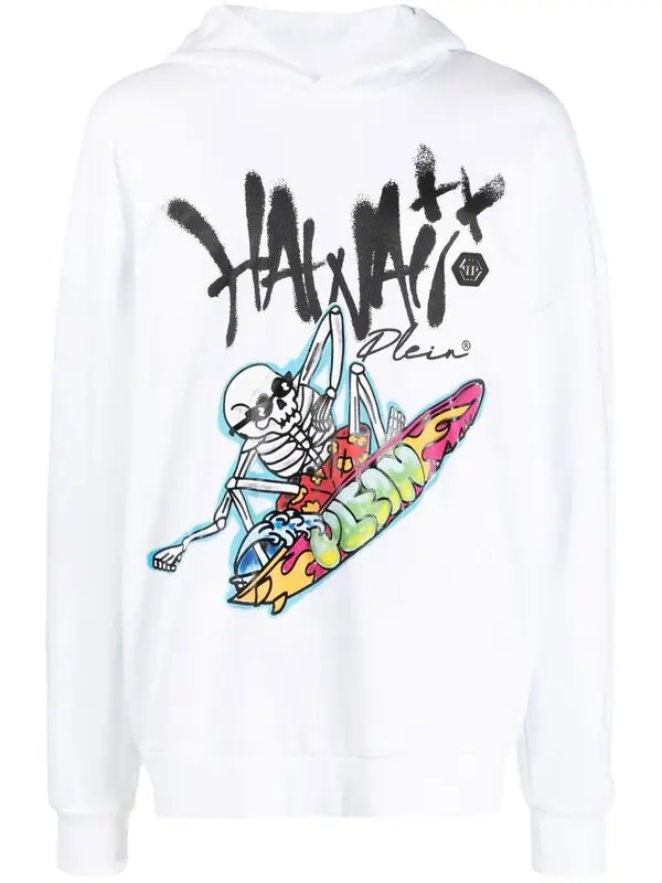 Philipp Plein Hawaii-print Cotton Hoodie - White