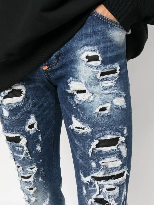 Philipp Plein Distressed Straight-leg Jeans