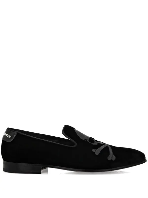 Philipp Plein 20mm Skull-embroidered Velvet Loafers