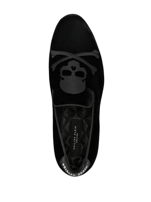 Philipp Plein 20mm Skull-embroidered Velvet Loafers