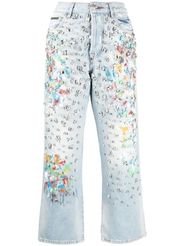 Philipp Plein Cropped Rhinestone-embellished Jeans