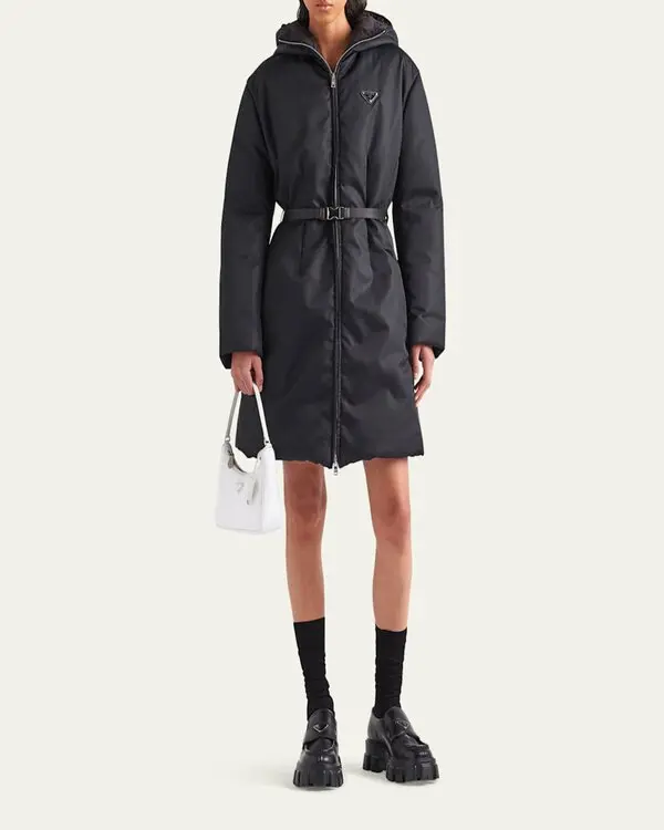 Prada Re-nylon Hooded Down Belted Jacket