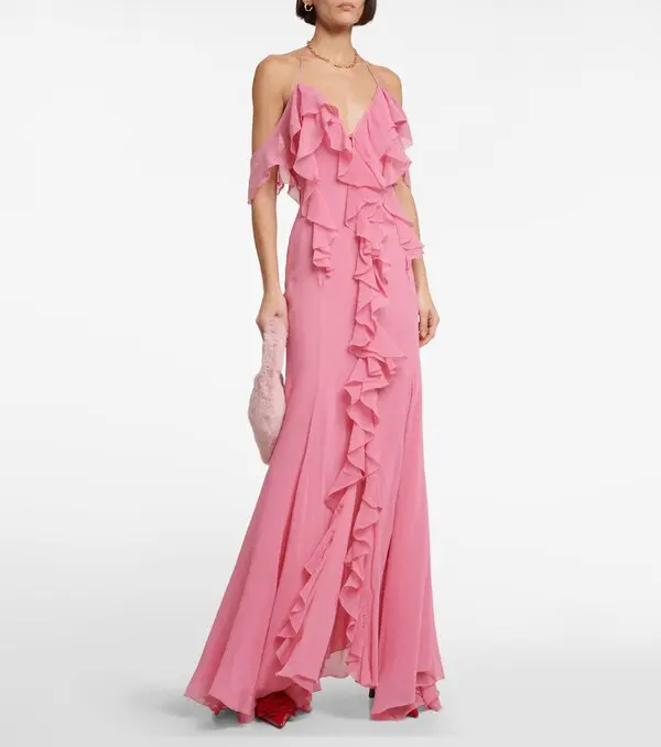 Blumarine Ruffle Cotton And Silk Maxi Dress
