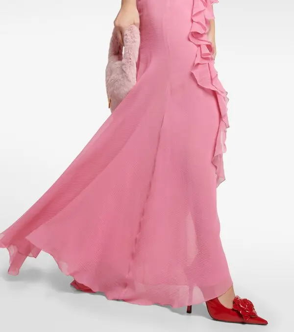 Blumarine Ruffle Cotton And Silk Maxi Dress