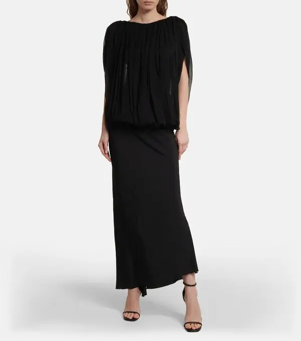 Rick Owens Gathered Silk Chiffon Top - Black