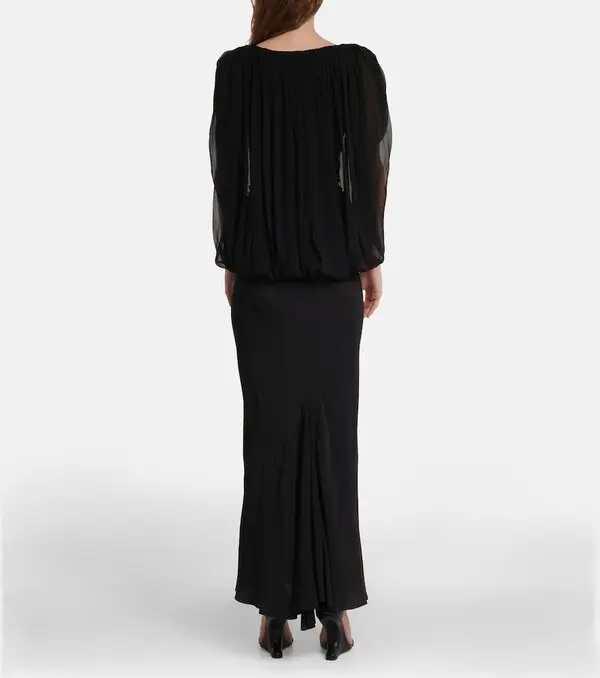 Rick Owens Gathered Silk Chiffon Top - Black
