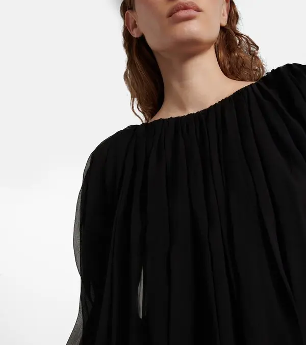 Rick Owens Gathered Silk Chiffon Top - Black