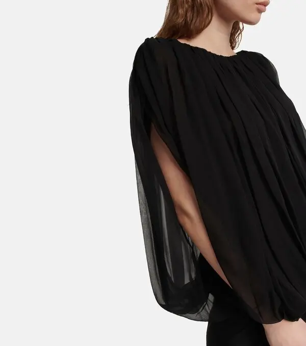 Rick Owens Gathered Silk Chiffon Top - Black