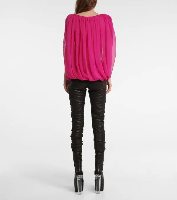 Rick Owens Gathered Silk Chiffon Top - Pink
