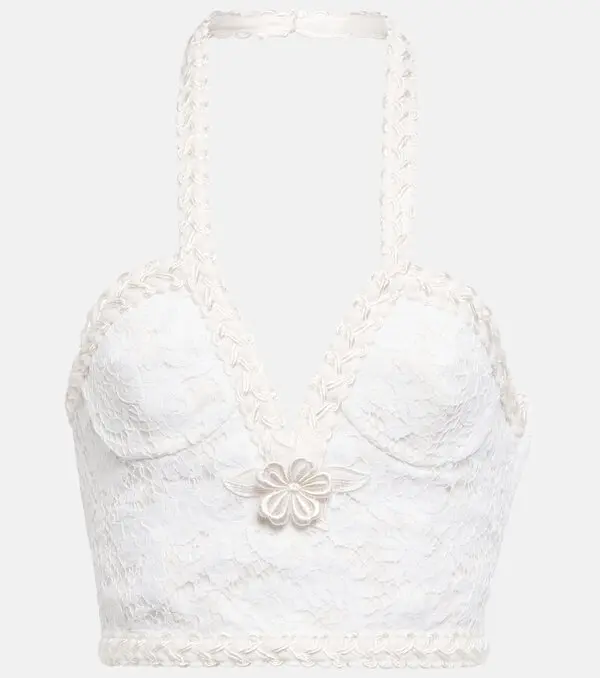 Alessandra Rich Lace Bustier Halter Top - White