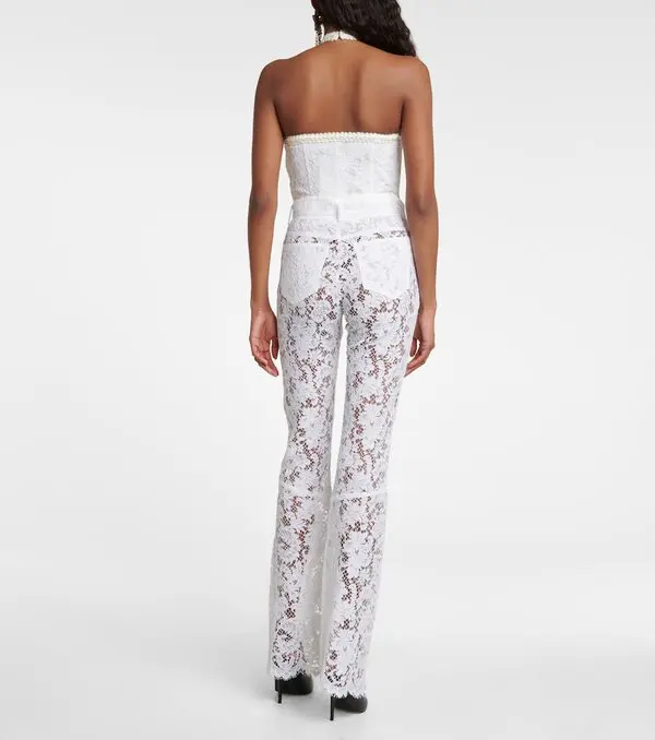 Alessandra Rich Lace Bustier Halter Top - White