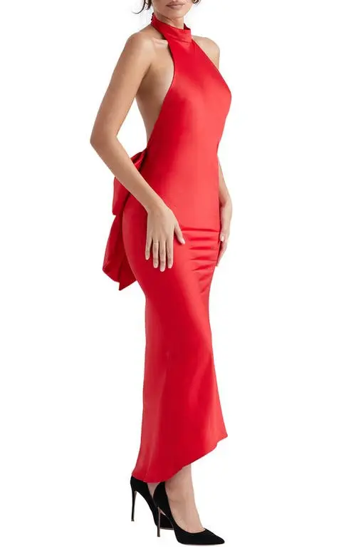 House Of Cb Backless Bow Halter Dress