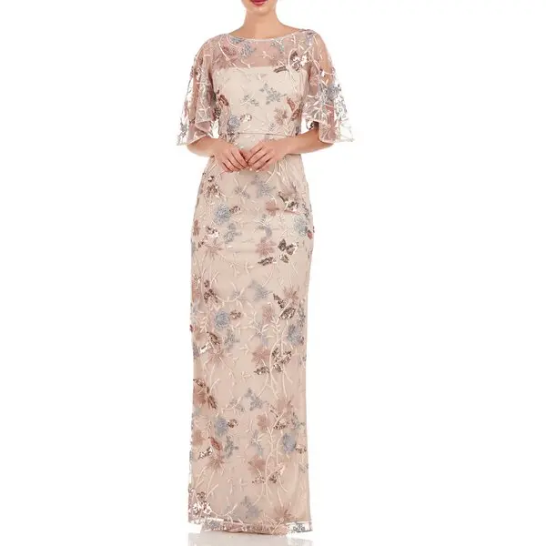 Js Collections Daphne Embroidered Sequin Gown - Mauve/ Silver