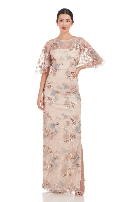 Js Collections Daphne Embroidered Sequin Gown - Mauve/ Silver