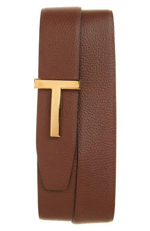 TOM FORD T Icon Reversible Leather Belt - Mahogany/ Black