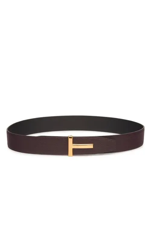 TOM FORD T Icon Reversible Leather Belt - Oxblood/black