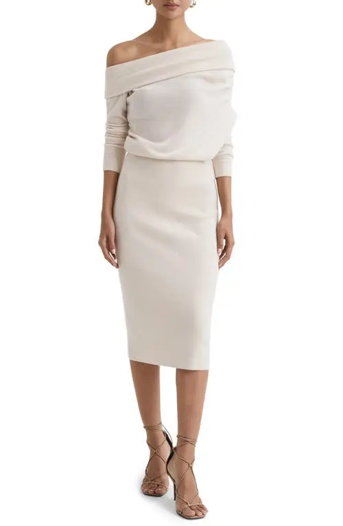 Reiss Sutton Off The Shoulder Long Sleeve Sweater Dress - Cream |  Editorialist