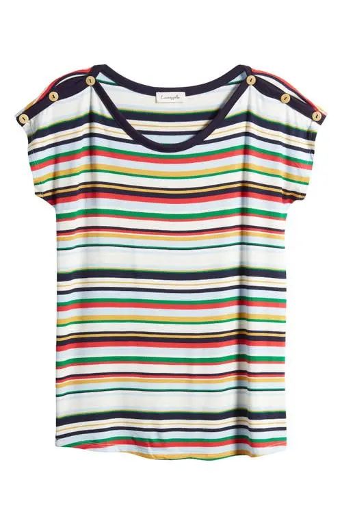 Loveappella Stripe Jersey T-shirt With Shoulder Buttons