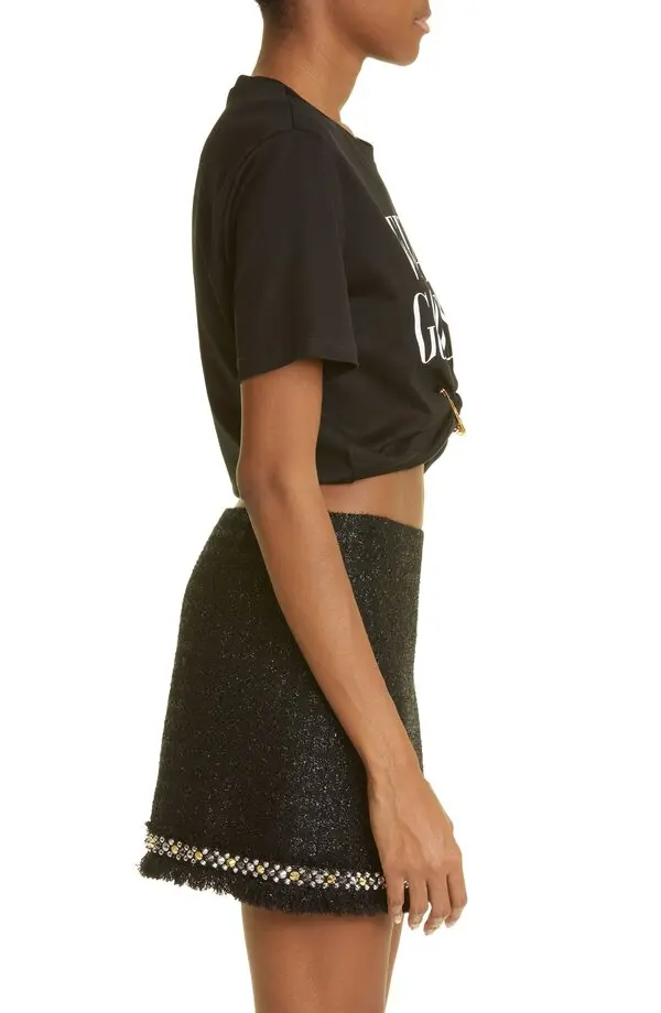 Versace Safety Pin Crop Cotton Logo Graphic Tee