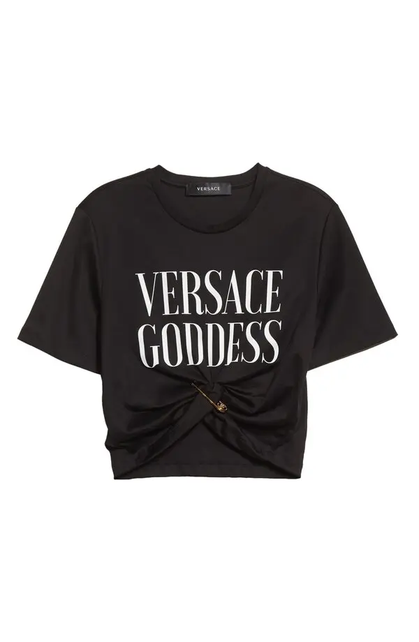 Versace Safety Pin Crop Cotton Logo Graphic Tee